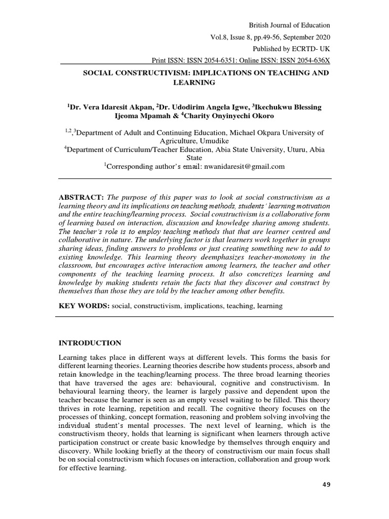 Social Constructivism | PDF | Constructivism (Philosophy Of Education) | Teaching Method