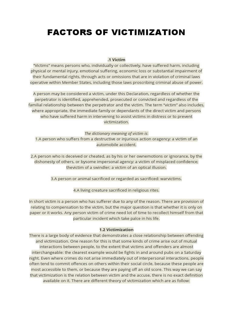 Factors of Victimization | PDF | Victimisation | Crimes