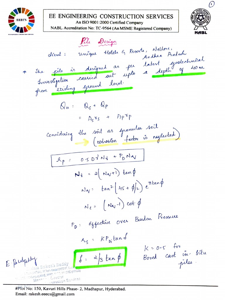 Analysis of Pile Foundation Design and Skin Friction Resistance Calculations for Various Depths ...