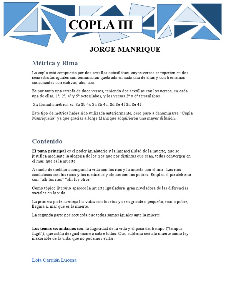 Copla III Jorge Manrique | PDF