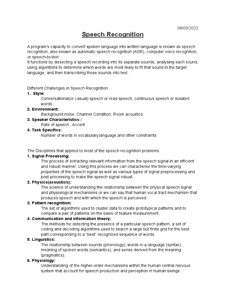 Speech Recognition | PDF | Speech Recognition | Speech