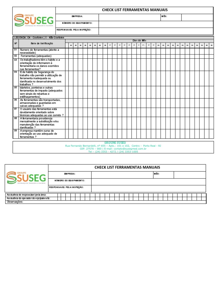 CHECKLIST-ferramentas Manuais | PDF