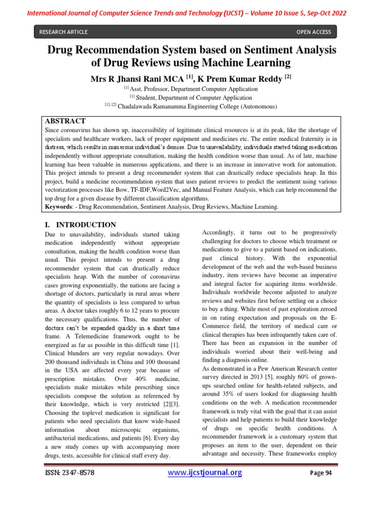 Drug Recommender via Sentiment Analysis | PDF | Statistical Classification | Machine Learning