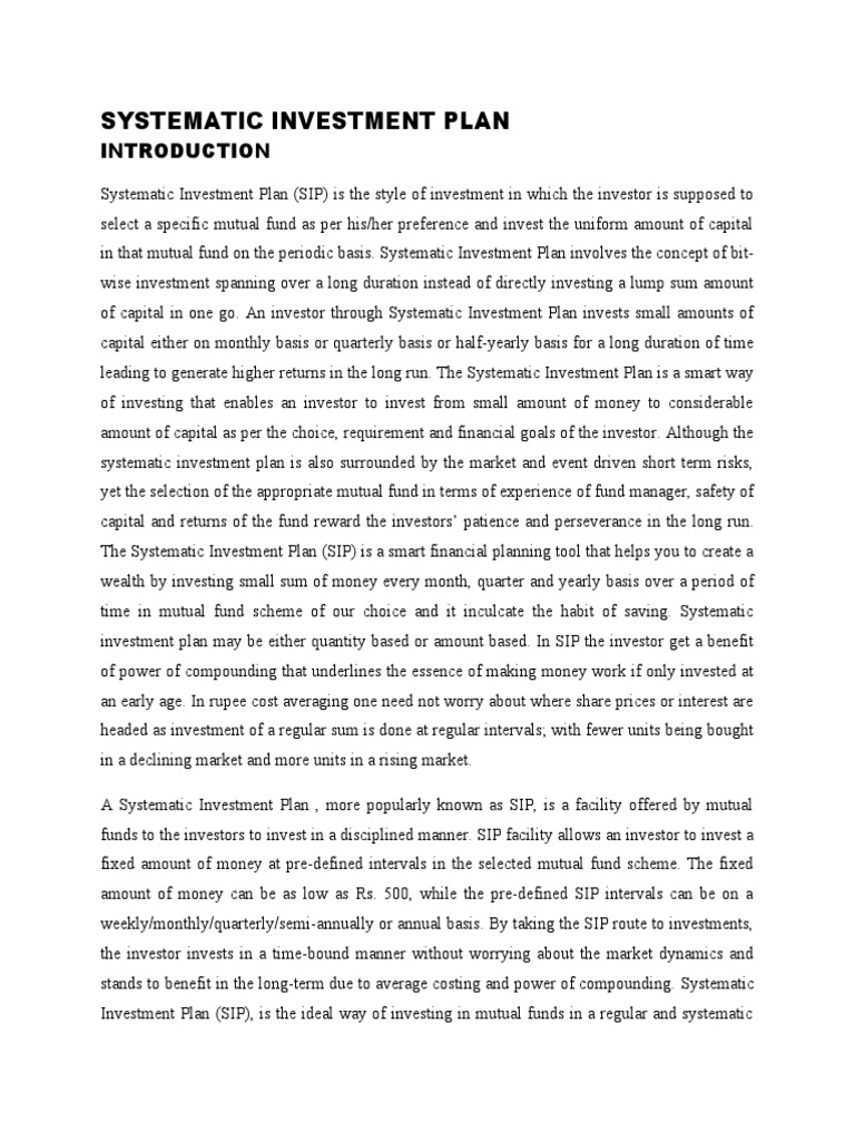 Understanding Systematic Investment Plans | PDF | Investment Fund ...