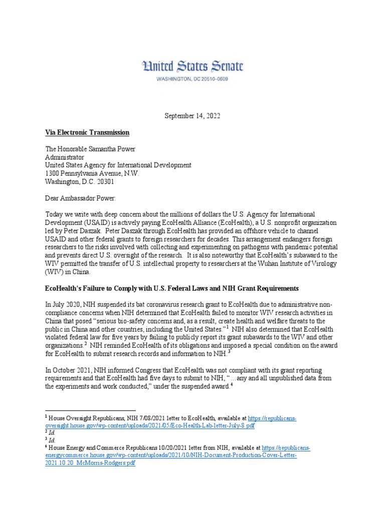 USAID Letter Re EHA Suspension 9.14.2022 | PDF