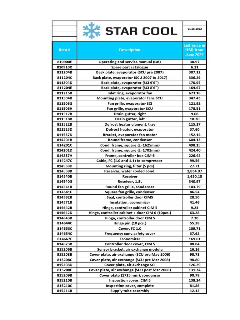 StarCool Freezer & Chiller Parts List | PDF | Electrical Connector | Valve