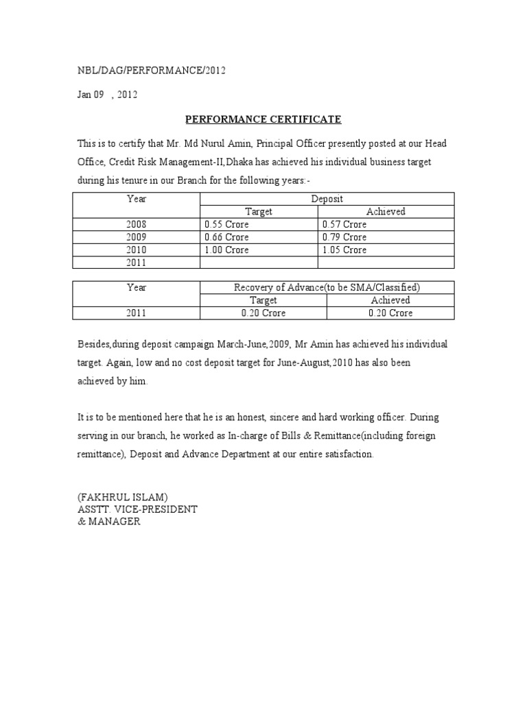 Performance Certificate | PDF