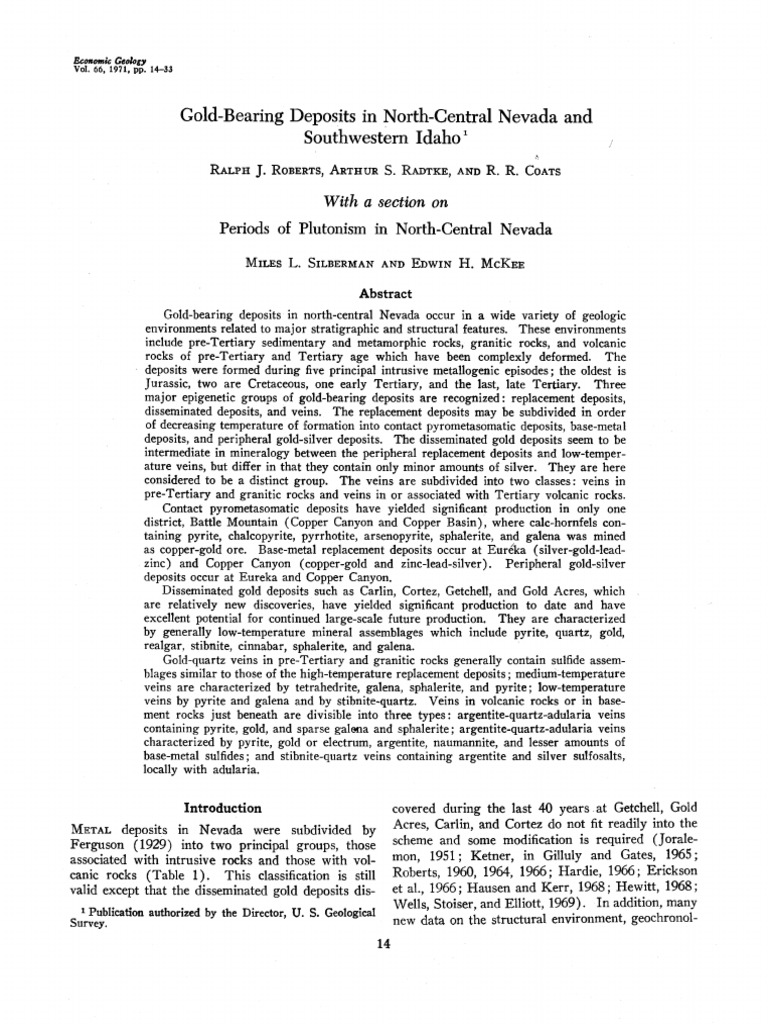 Gold Deposits in Nevada and Idaho | PDF | Rocks | Minerals