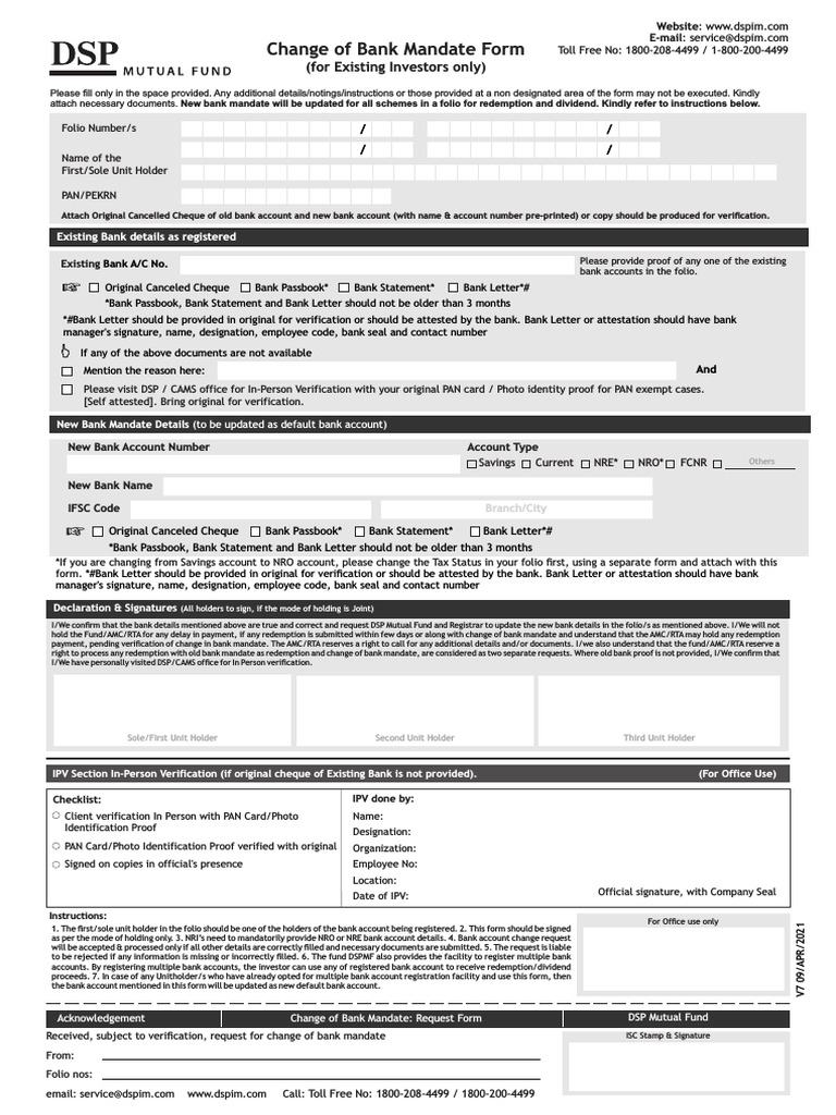 Change of Bank Mandate Form | PDF | Cheque | Passbook