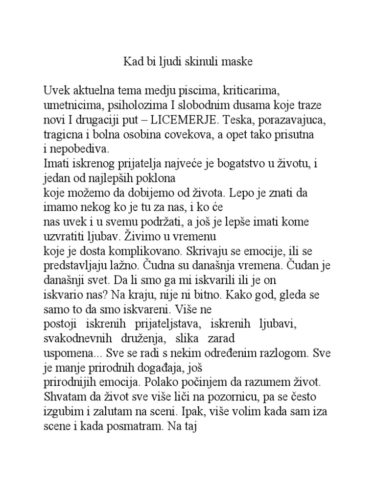 Kad Bi Ljudi Skinuli Maske | PDF Kad Bi Ljudi Skinuli Maske | PDF