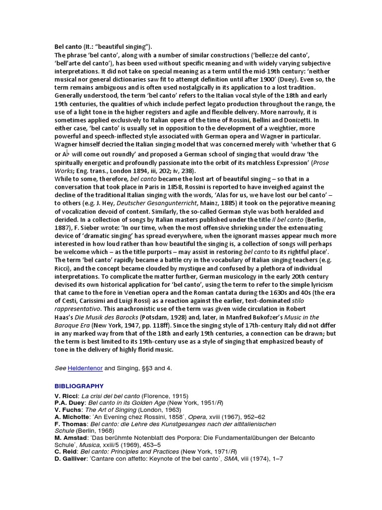 Bel Canto | PDF | Classical Music | Vocal Music