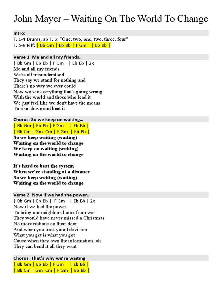 John Mayer - Waiting On The World To Change Text Und Chords | PDF