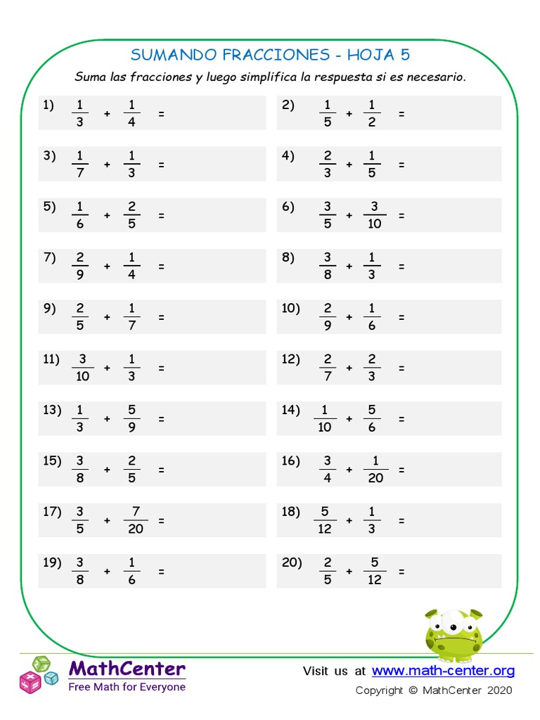 Adding Fractions 5 | PDF
