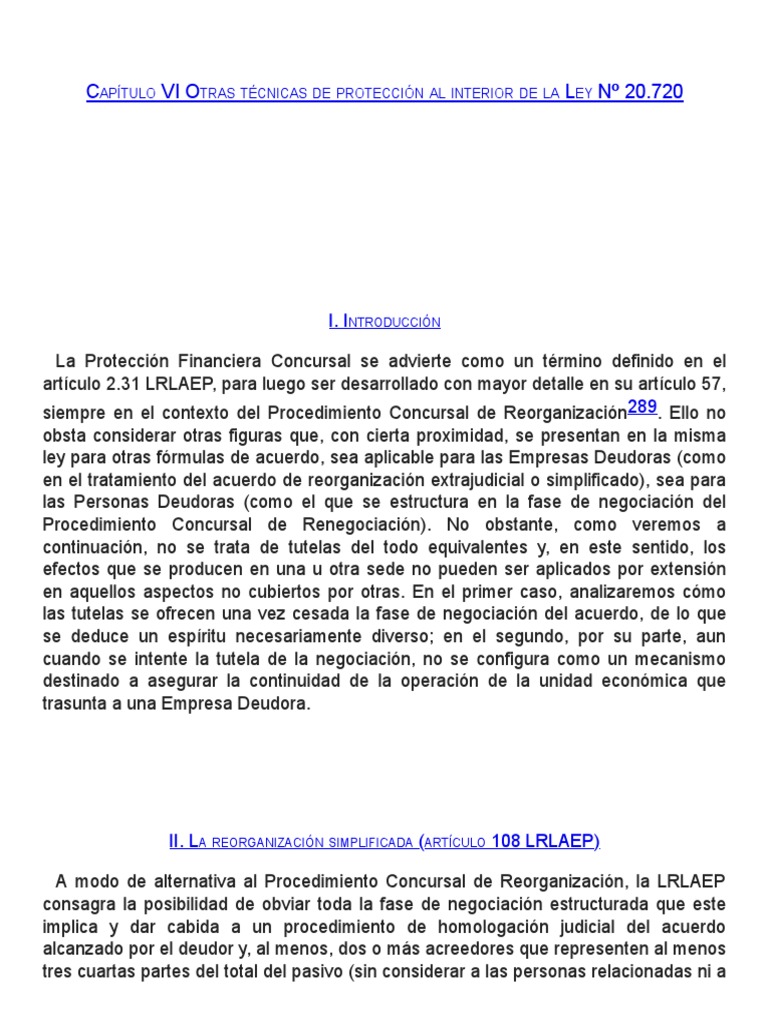 La Protección Financiera Concursal - Cap VI | PDF | Bancarrota | Liquidación
