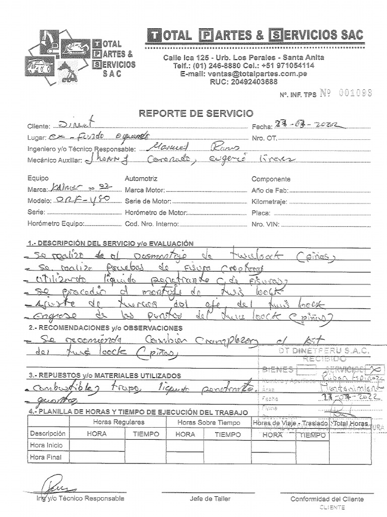 Reporte de Servicio #001093 | PDF