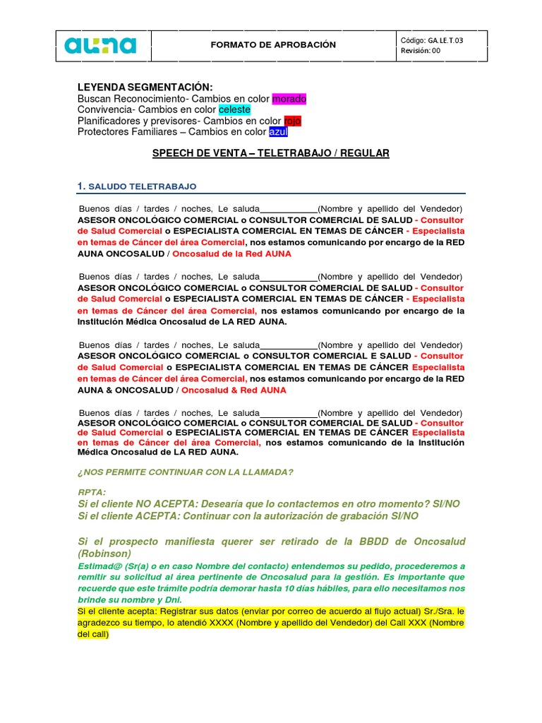 Speech Regular V11 Campaña Valor Atención Virtual Onco Pro - Plus | PDF ...