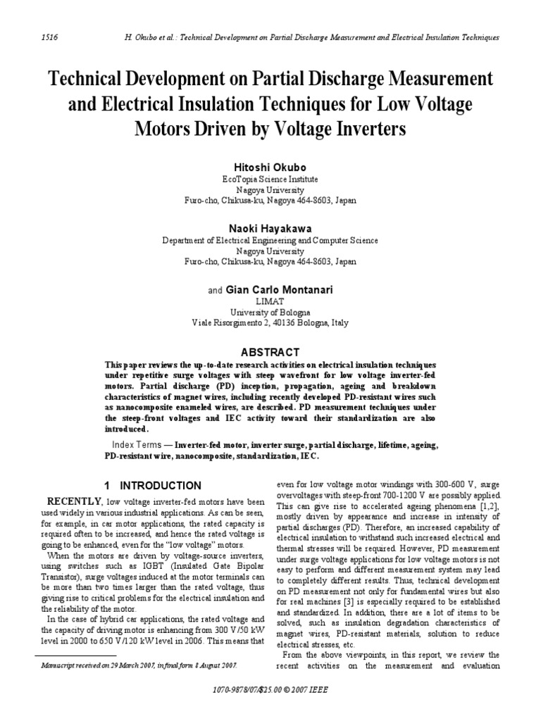 Technical Development On Partial Discharge Measurement and Electrical ...