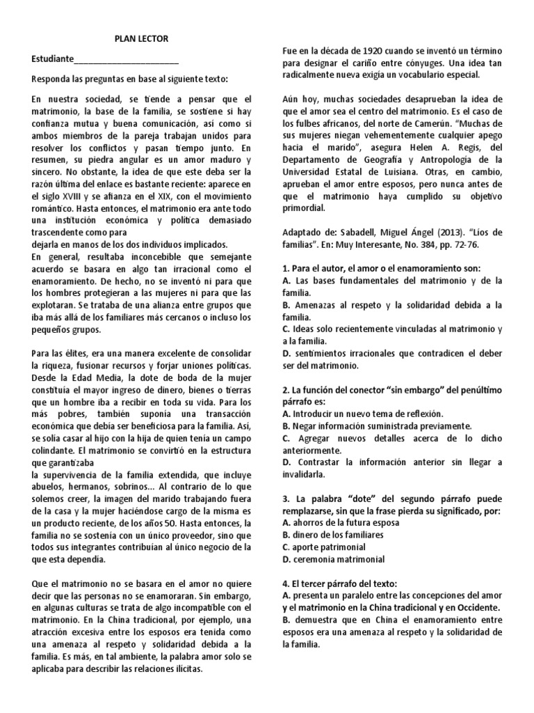 Plan Lector 2 | PDF | Familia | Amor