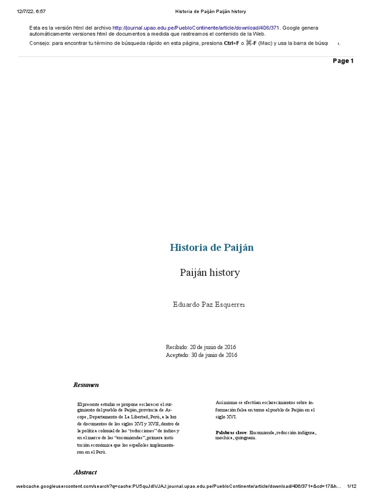 Historia de Paiján Paiján History | PDF | Francisco Pizarro | Perú