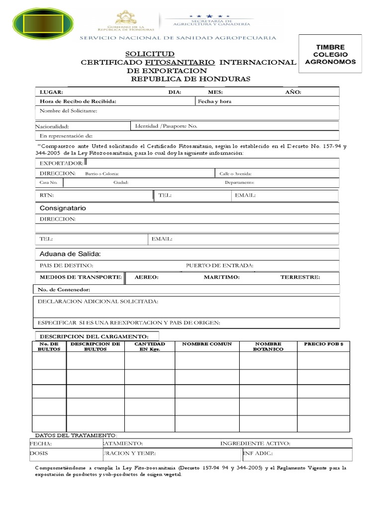 Solicitud de Certificado Fitosanitario | PDF