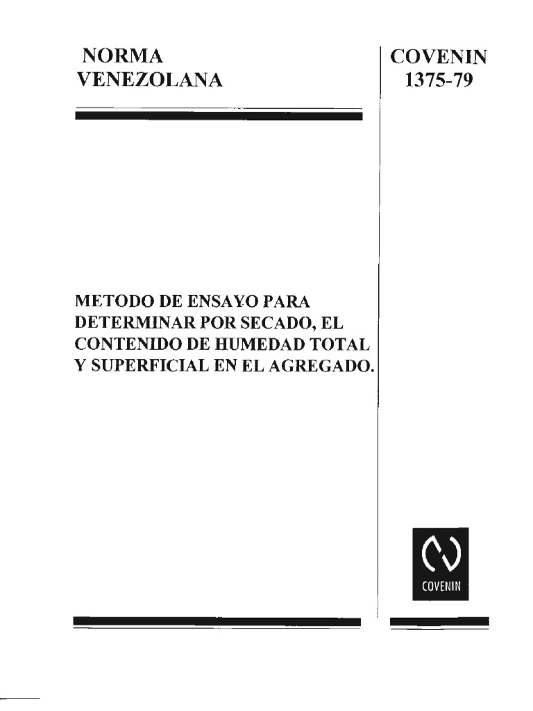 Método de ensayo COVENIN 1375-79 | PDF | Física Aplicada e ...