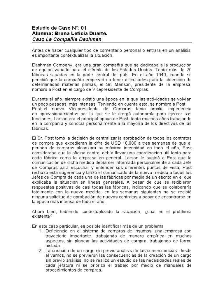 Análisis del Caso Dashman por Bruna Duarte | PDF | Planificación | Business