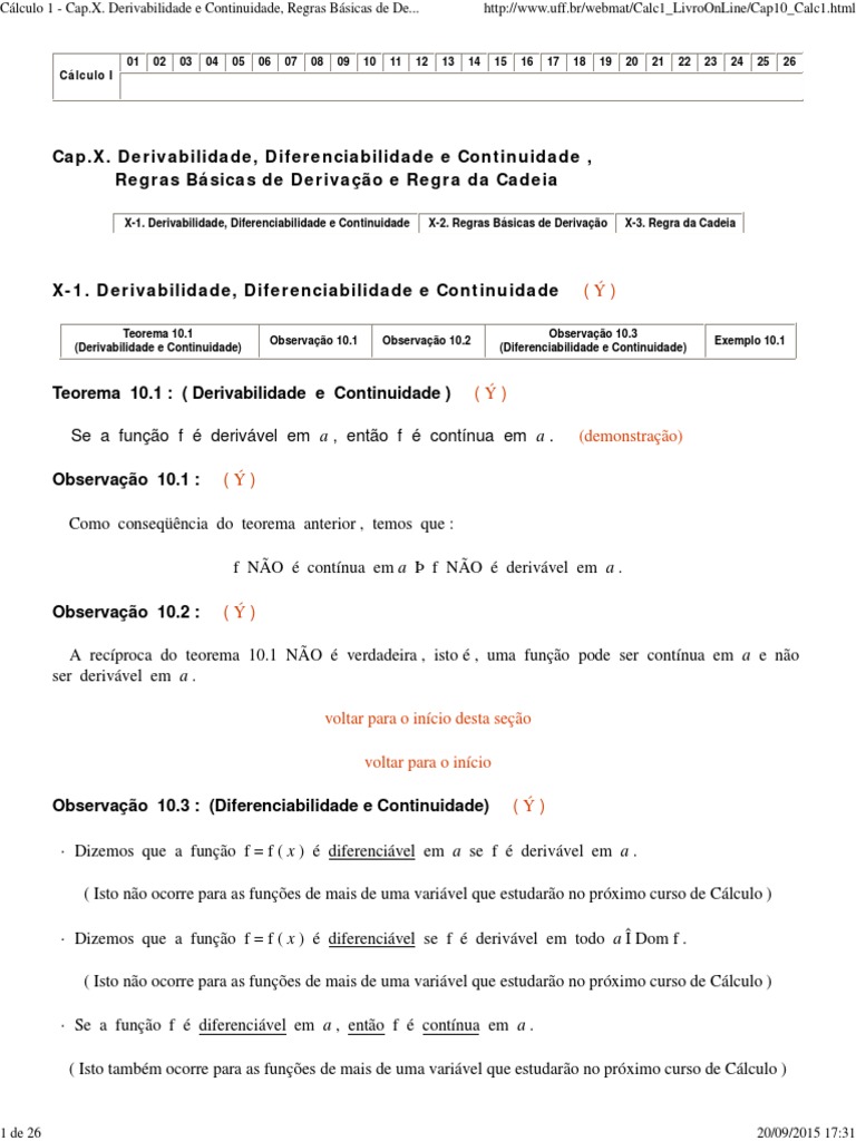 Cálculo 1 Cap X Derivabilidade E Continuidade Regras Básicas De