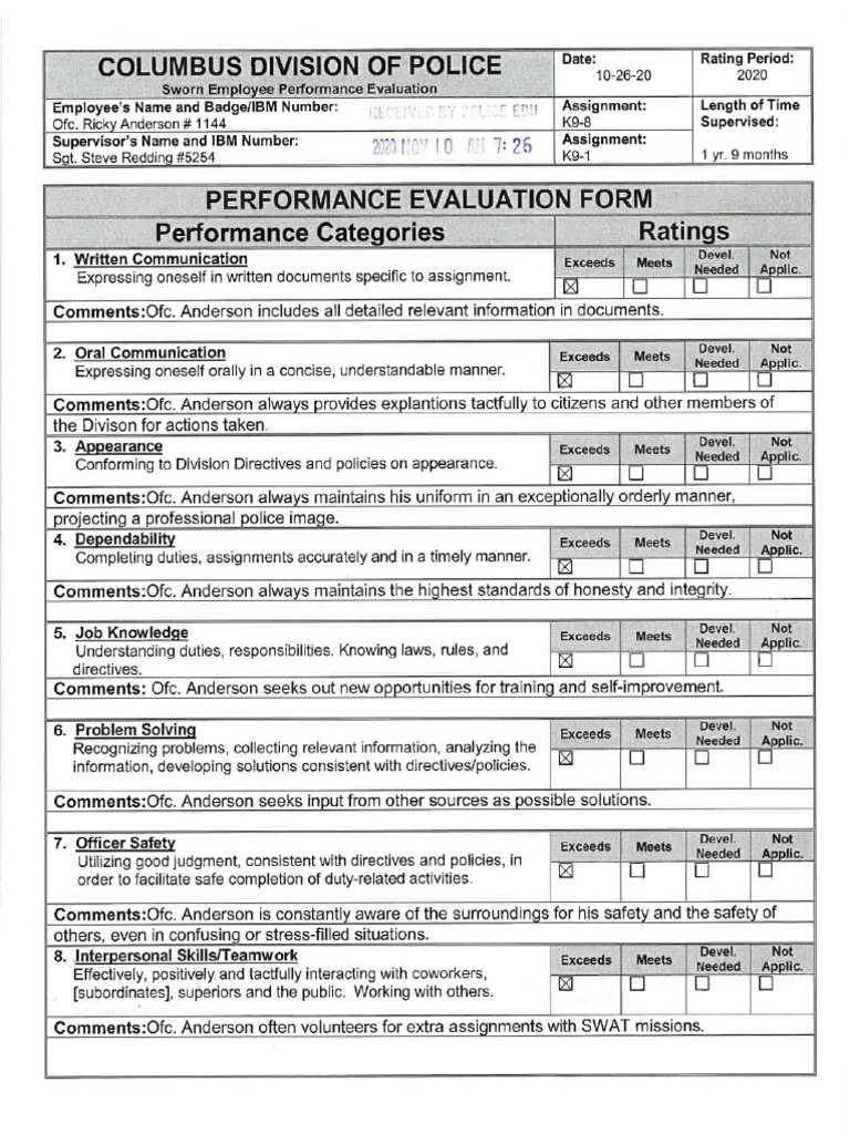 Officer Ricky Anderson Personnel File | PDF