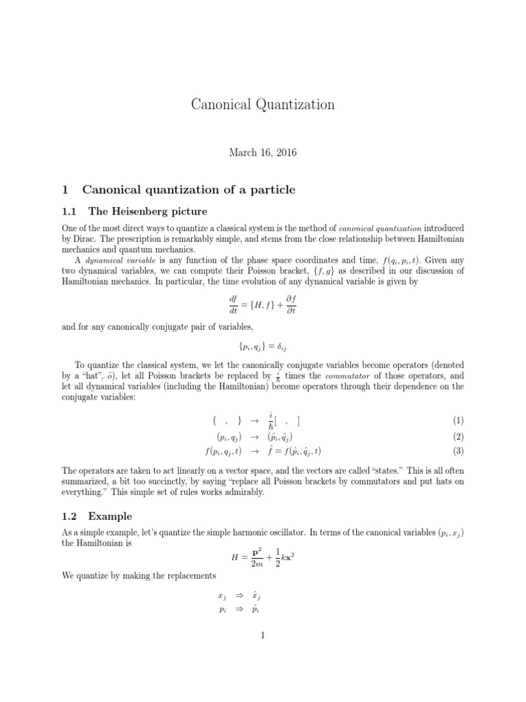 QFT03 Canonical Quantization | PDF | Hamiltonian (Quantum Mechanics ...