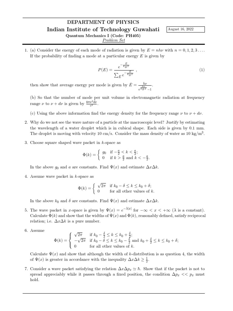 QM Problems | PDF | Eigenvalues And Eigenvectors | Uncertainty Principle