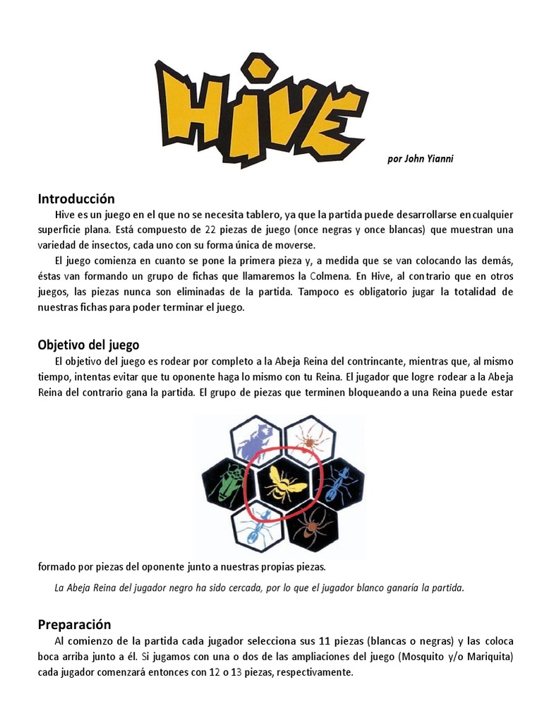 Reglas y Estrategias del Juego Hive | PDF | Colmena | Abejas