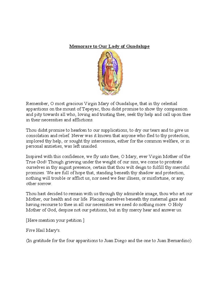 Memorare To Our Lady of Guadalupe | PDF