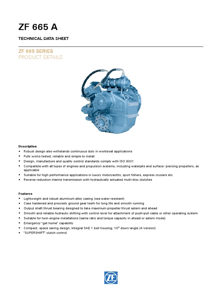 ZF 665a Data Sheet | PDF | Horsepower | Vehicle Technology