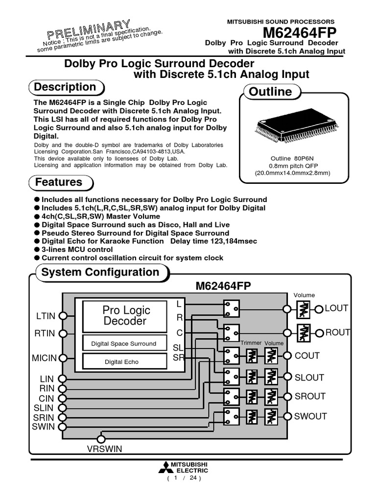 Dolby Pro Logic Surround Decoder With Discrete 5.1ch Analog Input | PDF ...