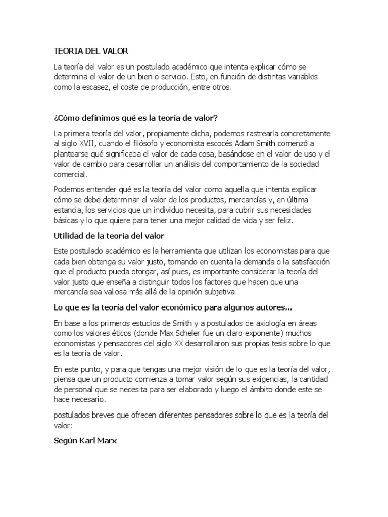 Teoria Del Valor | PDF | Bienes | Utilidad marginal