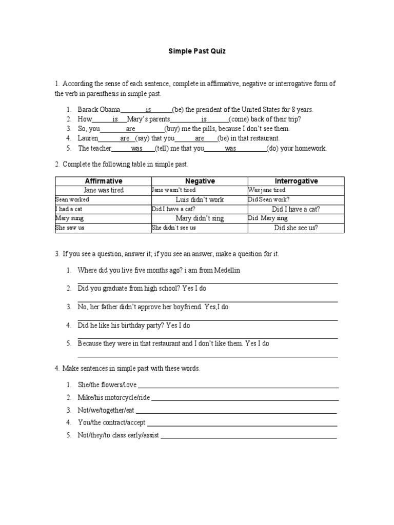 Simple Past Quiz 5 | PDF
