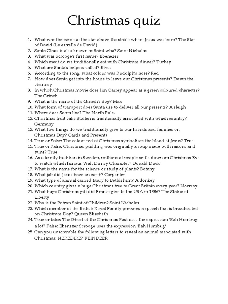 Christmas Quiz Easy KET | PDF | Santa Claus | Christmas