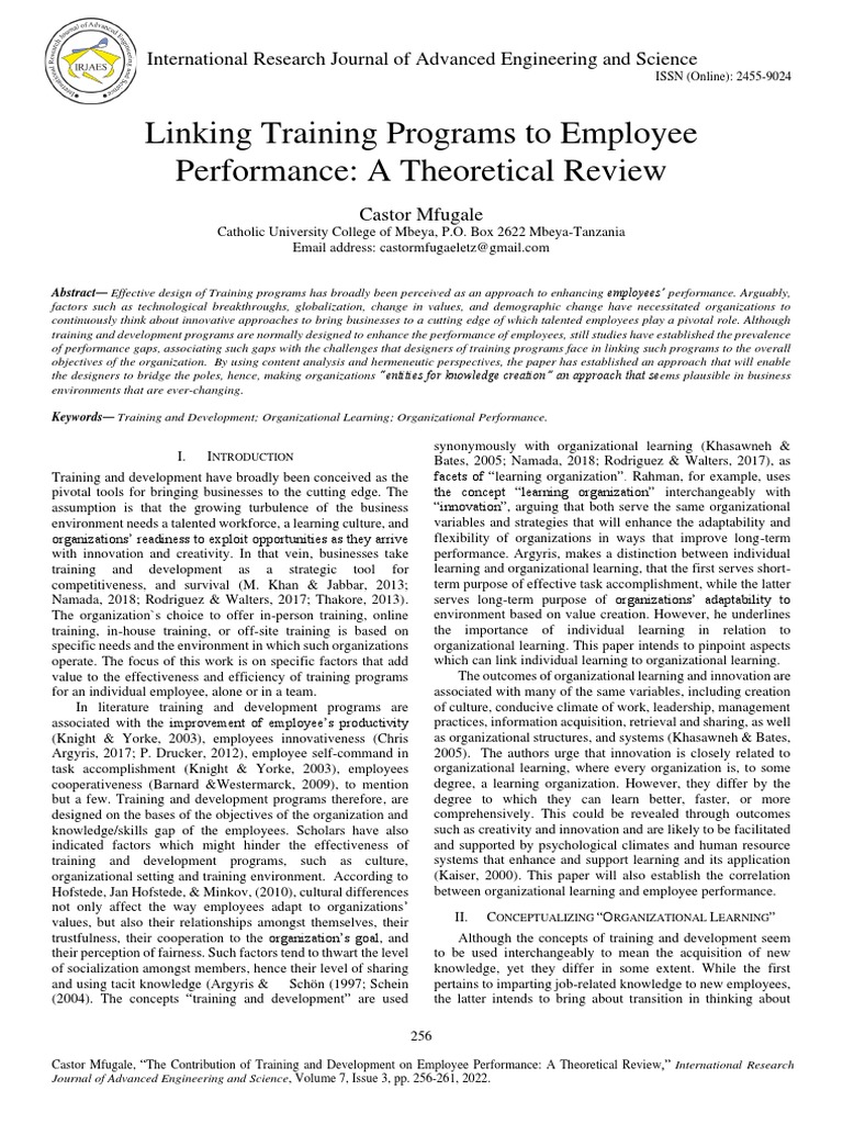 Linking Training Programs To Employee Performance: A Theoretical Review ...