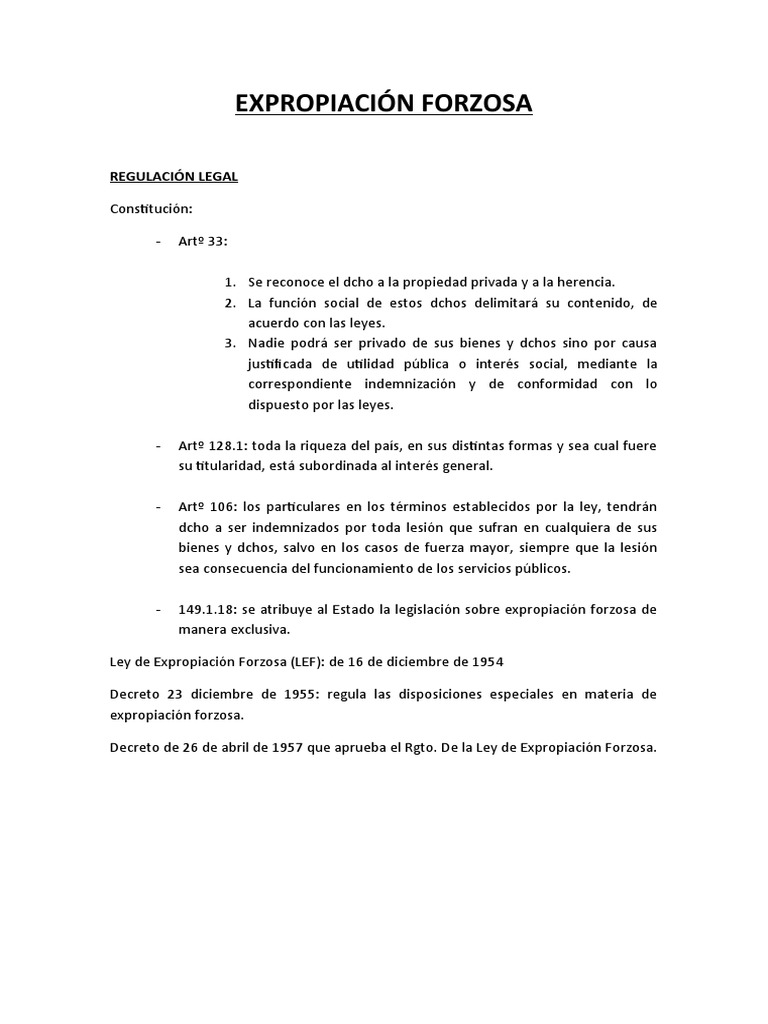 Expropiación Forzosa: Marco Legal y Procedimiento | PDF | Dominio ...