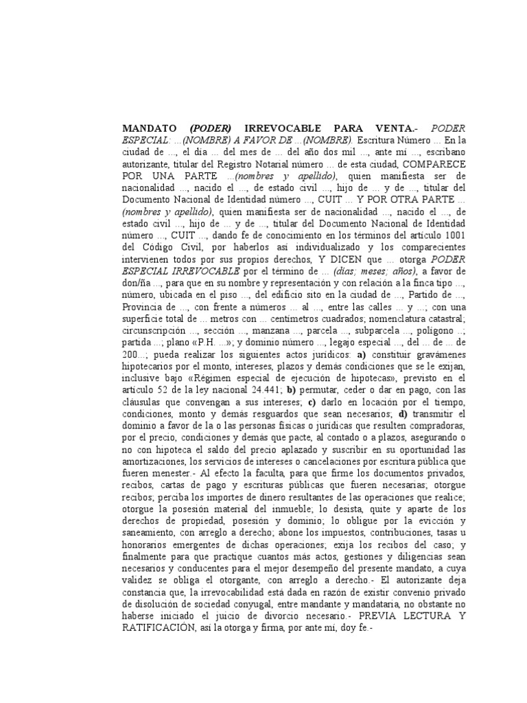Poder Irrevocable para Venta | PDF | Propiedad | Gobierno