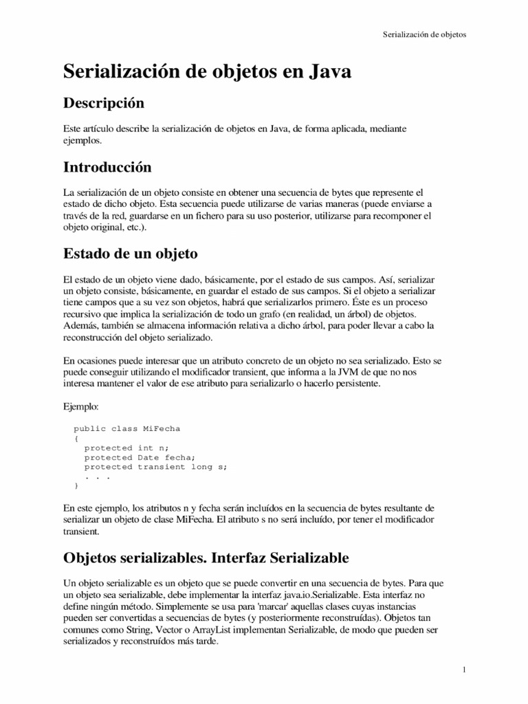 Serializacion Objetos JAVA | PDF
