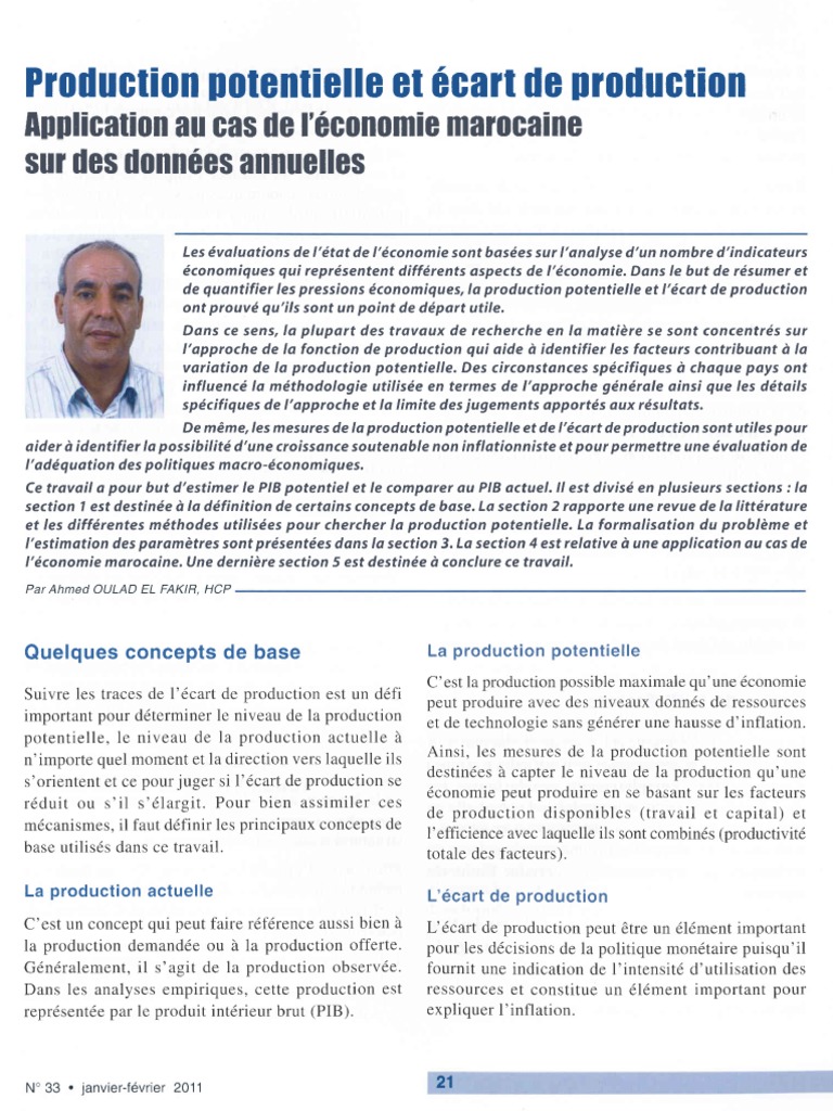 N° 33 (Janvier-Février 2011) - Production Potentielle Et Écart de ...