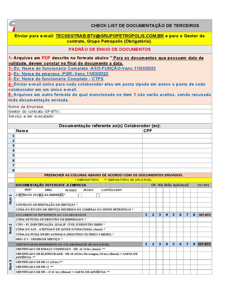 Checklist - Doc Terceiros | PDF