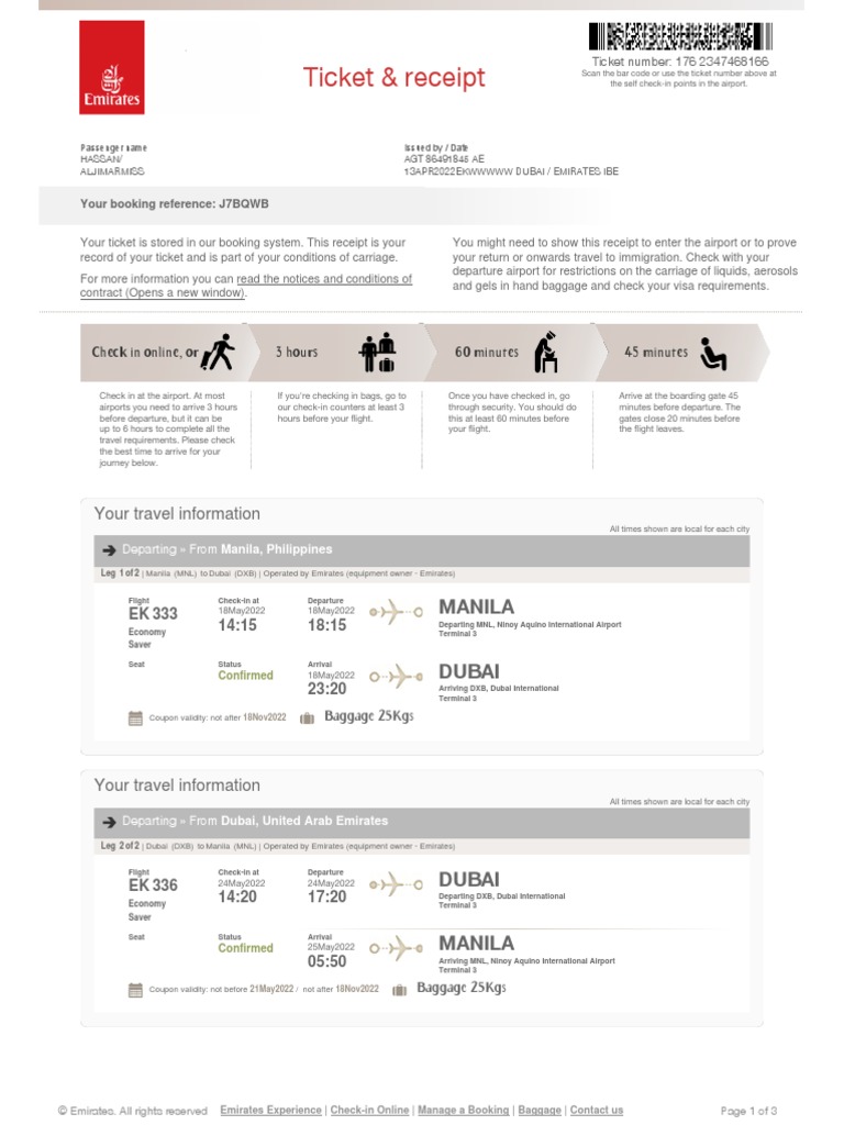 EmiratesTicket1 22 | PDF | Baggage | Transport