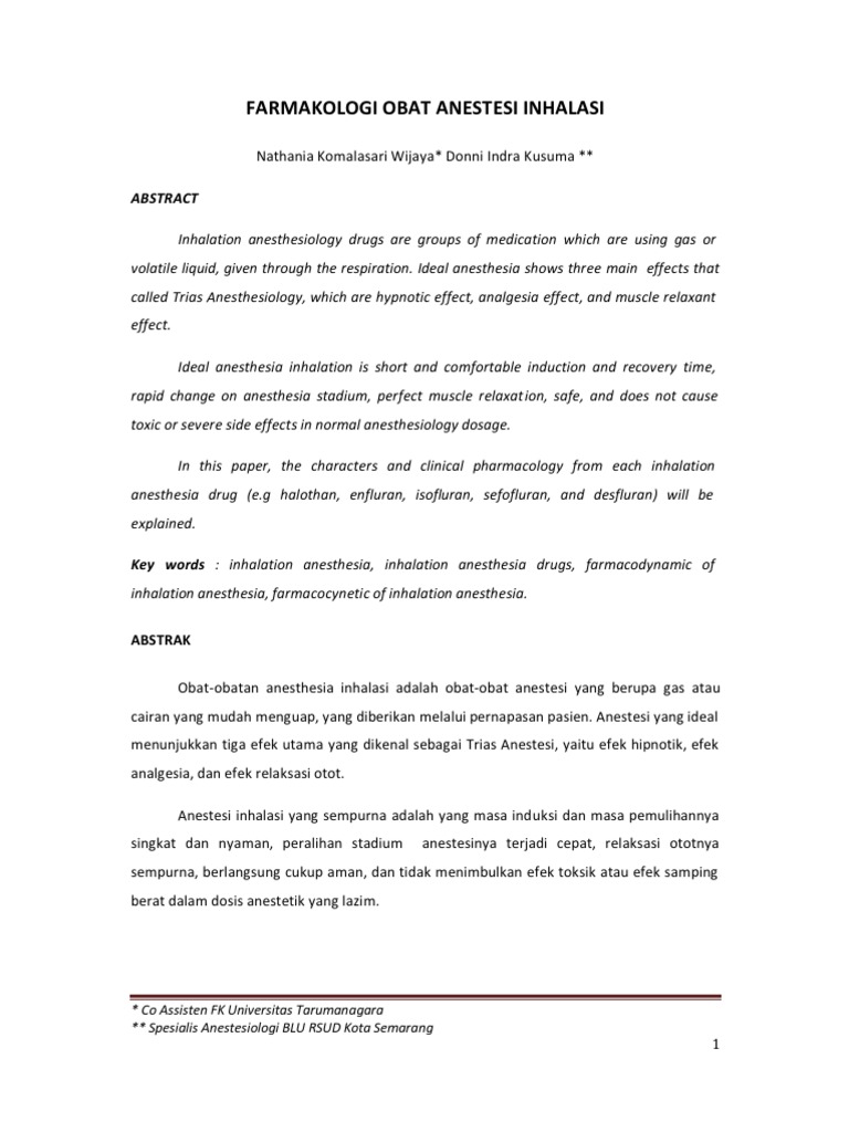 KARAKTERISTIK DAN FARMAKOLOGI OBAT ANESTESI INHALASI | PDF