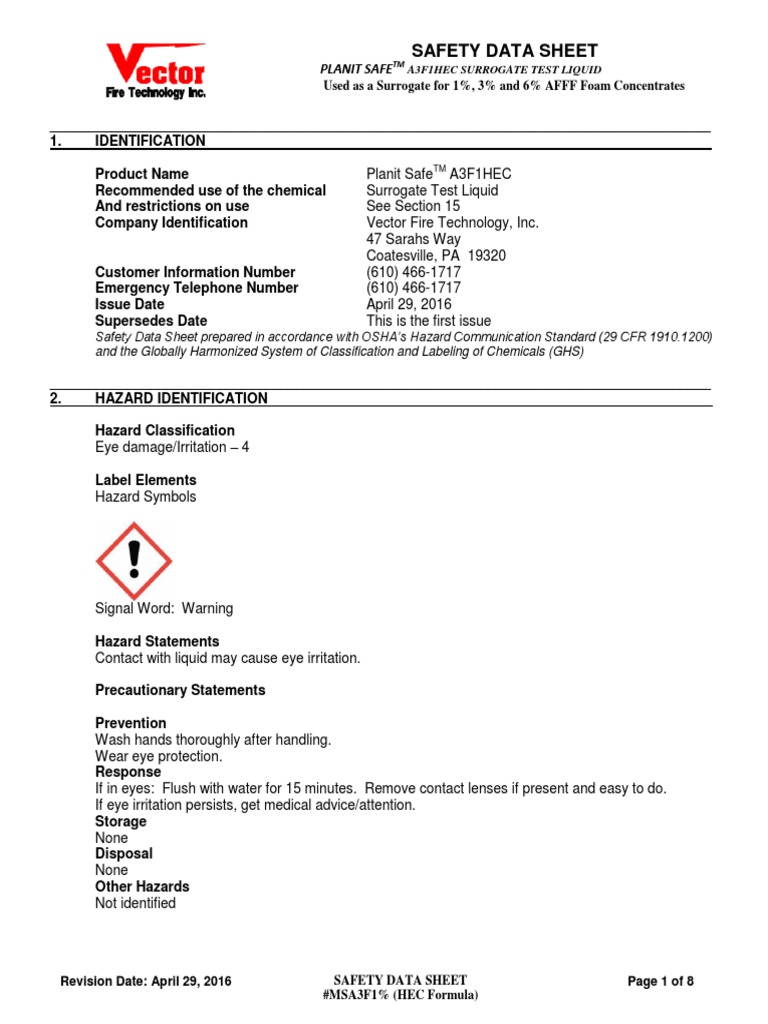 SDS PS Afff A3f1hec - Msa3f1% | PDF | Toxicity | Dangerous Goods