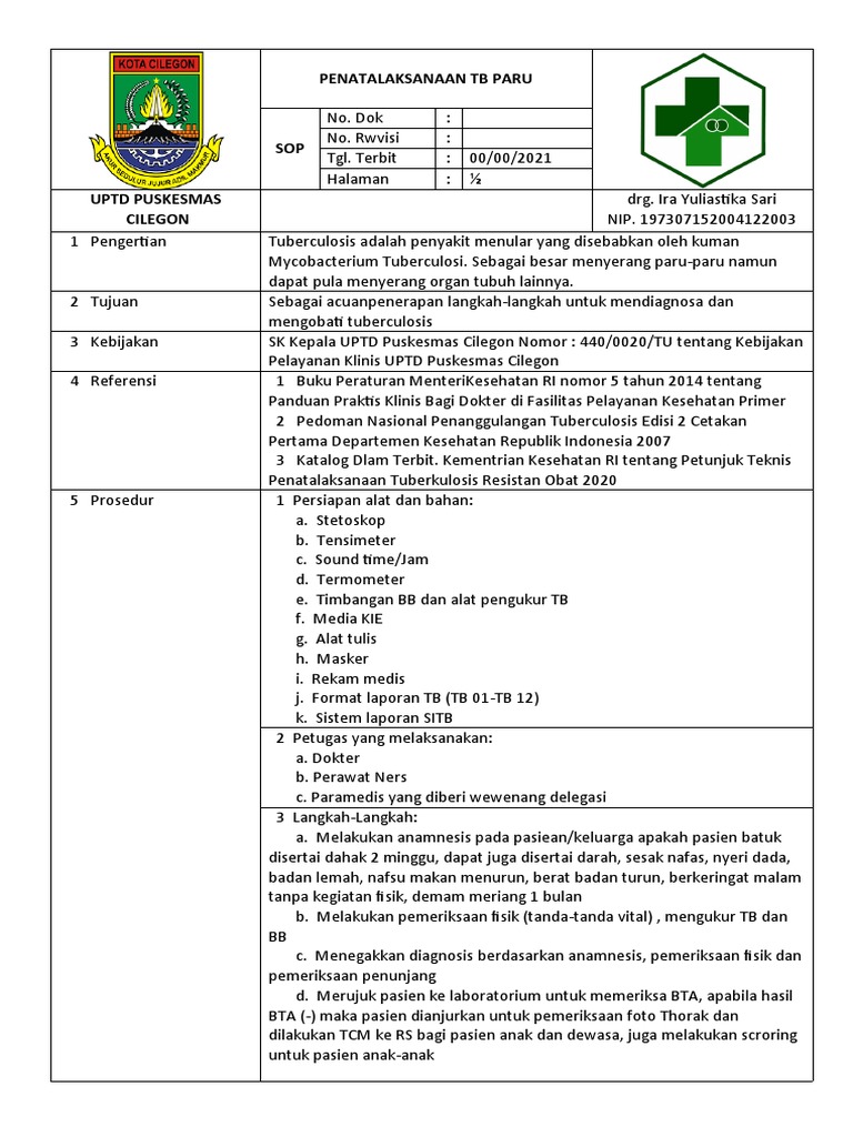 SOP Penatalaksanaan TB Paru | PDF
