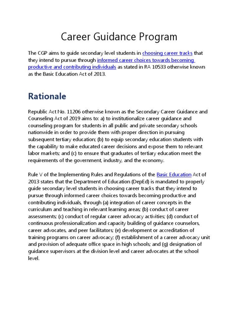 Career Guidance Program | PDF | Curriculum | School Counselor