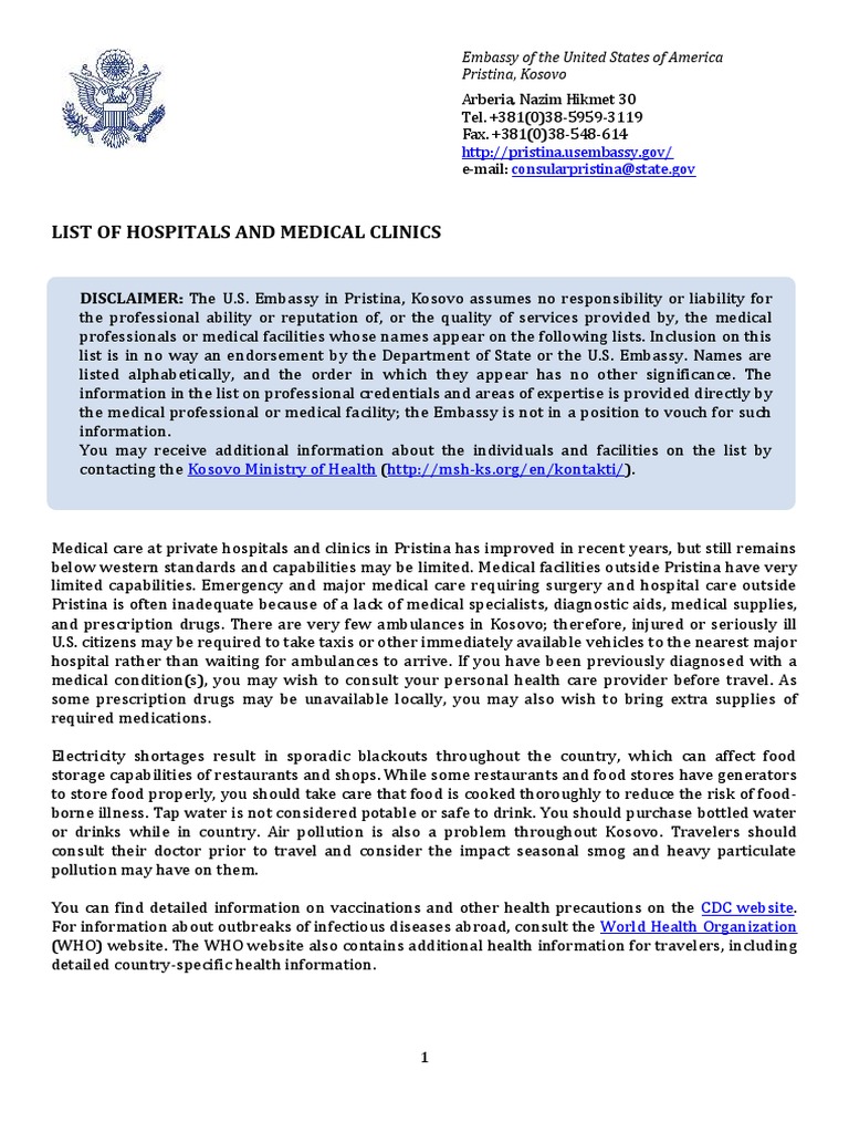 Kosovo Hospitals and Clinics Directory | PDF | Medicine | Hospital