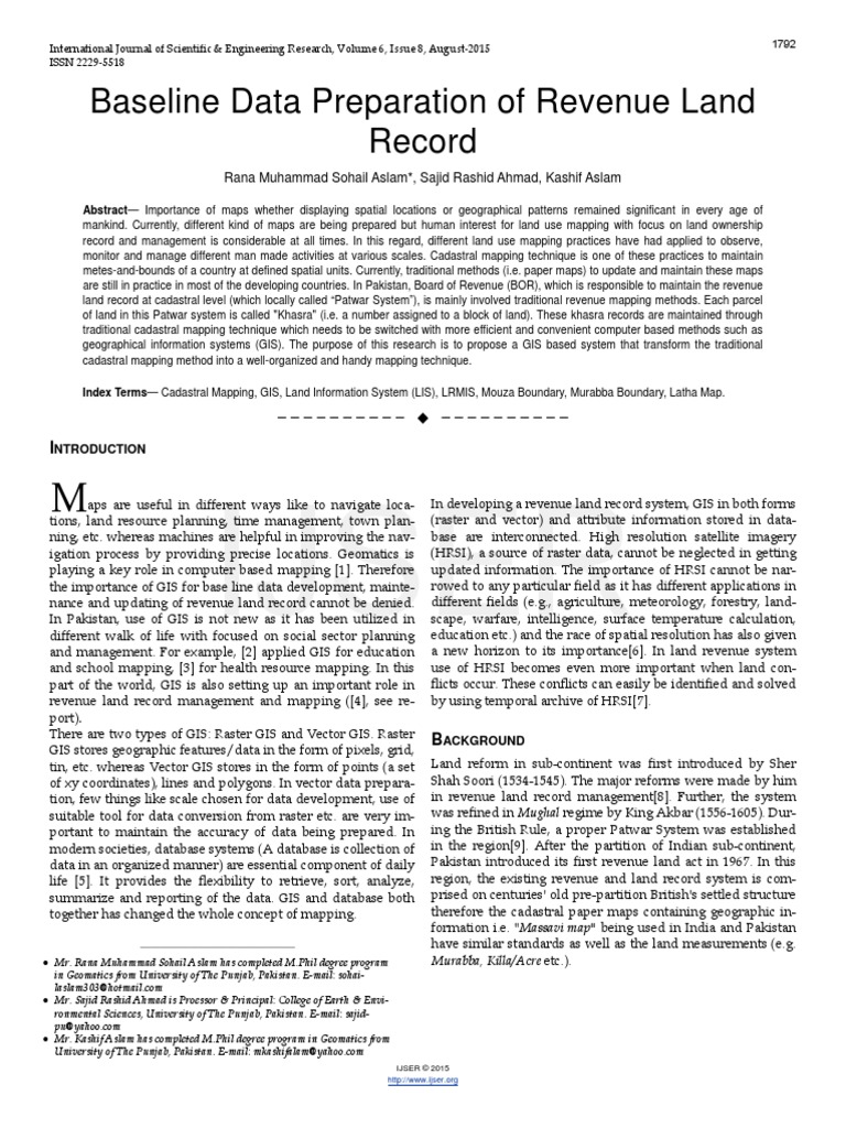 Baseline Data Preparation of Revenue Land Record - IJS&ER 2015 | PDF ...